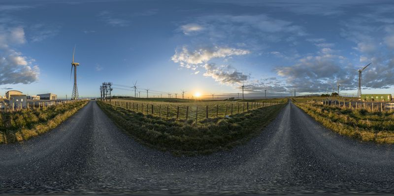 Rural Dirt Road at Dawn: An Agricultural Landscape HDRi Maps and Backplates