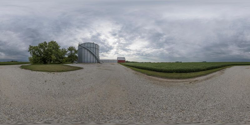 Rural Farm in Iowa: Under a Cloudy Sky HDRi Maps and Backplates