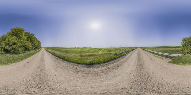 Rural Iowa: A Dirt Road Surrounded by Green Fields HDRi Maps and Backplates