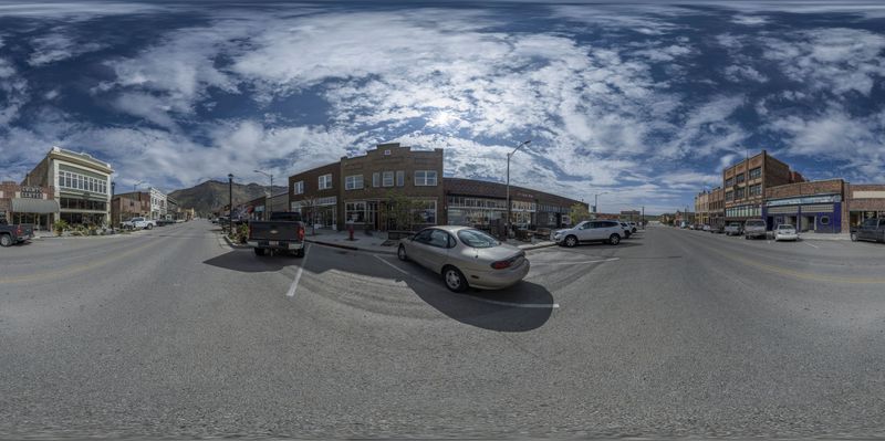 Rural Utah: A Straight Road with Classic Architecture Storefronts HDRi ...