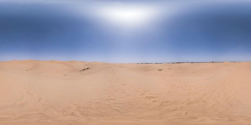 Panoramic View of the Sahara Desert in Marocco: Sand Dunes and Sun HDRi ...