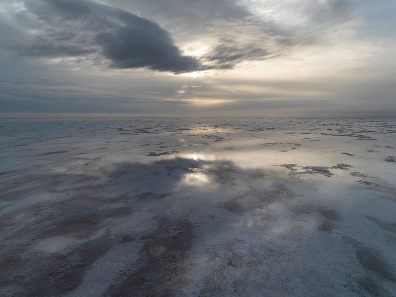 Salt Lake's Reflection: Grey Sky at Sunrise HDRi Maps and Backplates