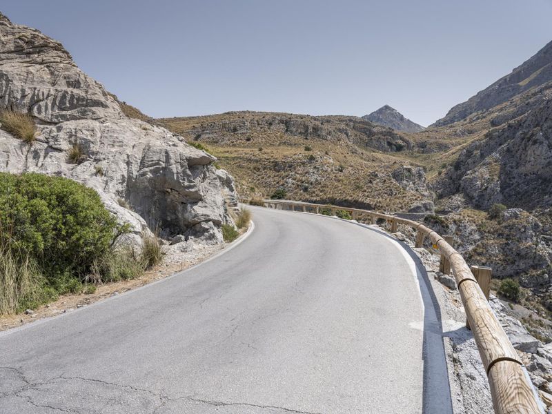 Scenic Mountain Road in Spain with Clear Sky HDRi Maps and Backplates