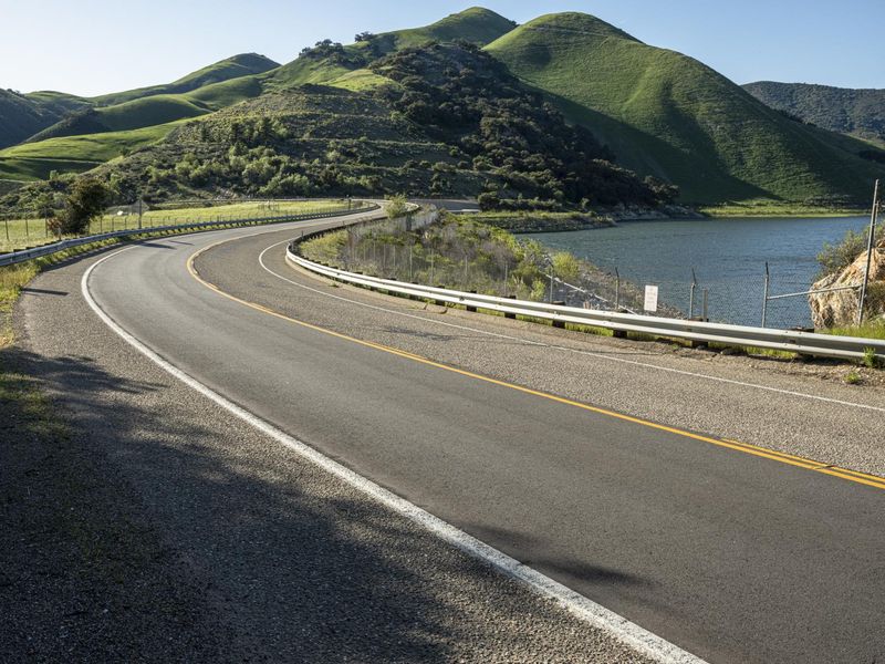 Scenic Road near Lake in California, USA