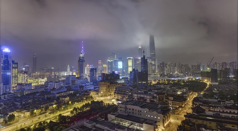 Shanghai Night View of Skyscrapers HDRi Maps and Backplates