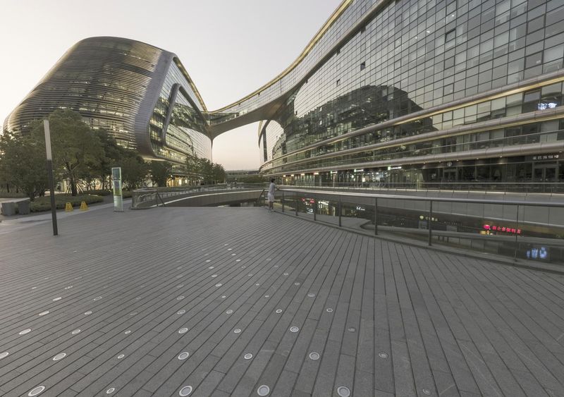 Shanghai Urban Walkway with Large Building HDRi Maps and Backplates