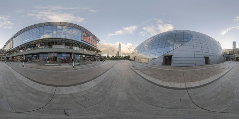 Shenzhen, China: Glass Building with a Unique Sphere HDRi Maps and ...