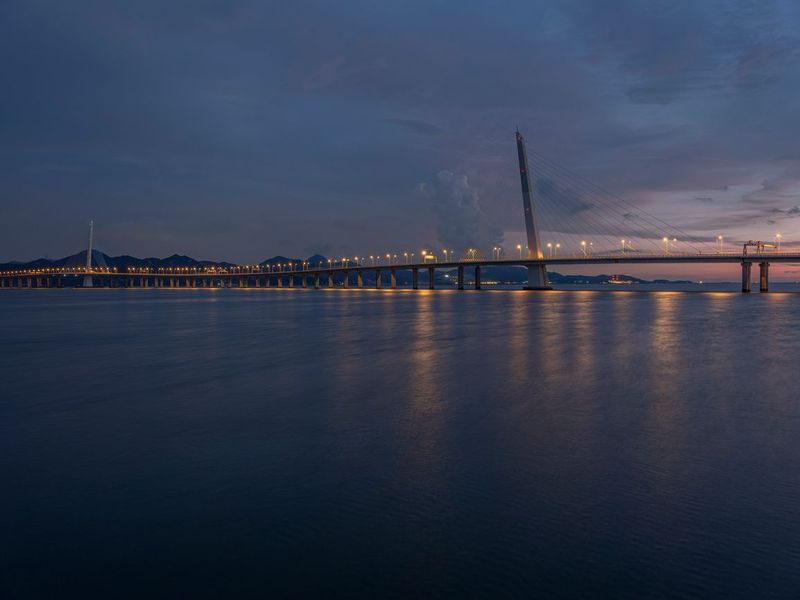Shenzhen Skyline at Sunset over the Coastal Waters of Guangdong, China ...