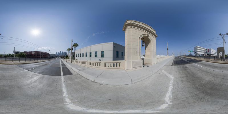 Skater Ramping Up in Front of Oval Building in the Metropolis - HDRi ...