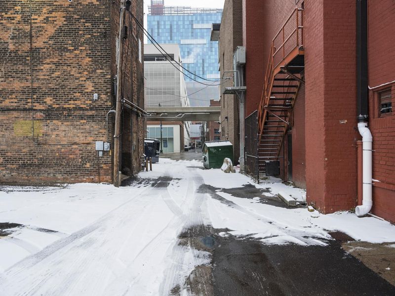 Snow Covered Building in Detroit's Art District HDRi Maps and Backplates