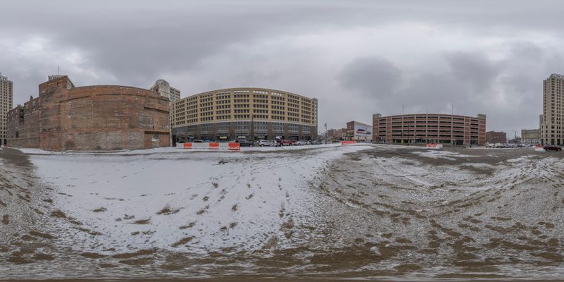 Snow-Covered Parking Lot in Detroit's Art District HDRi Maps and Backplates