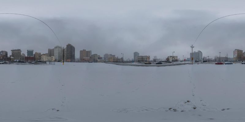 Snow Covered Parking Lot in Downtown Detroit HDRi Maps and Backplates