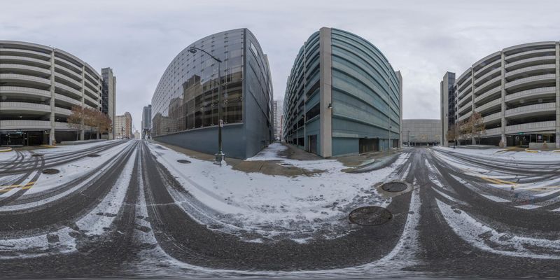 Snow Covered Road in Detroit: A Building with Many Windows - HDRi Maps ...