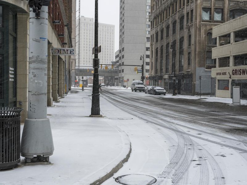 Snow Covered Road in Downtown Detroit, USA HDRi Maps and Backplates