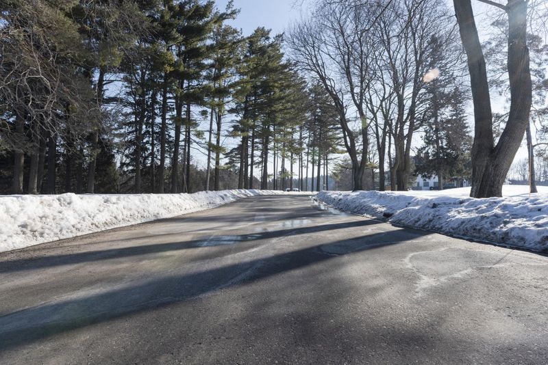 Snowy Asphalt Road in Residential Area HDRi Maps and Backplates