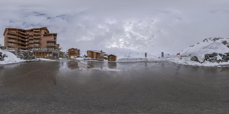 Snowy Road in an Alpine Village in the French Alps HDRi Maps and Backplates