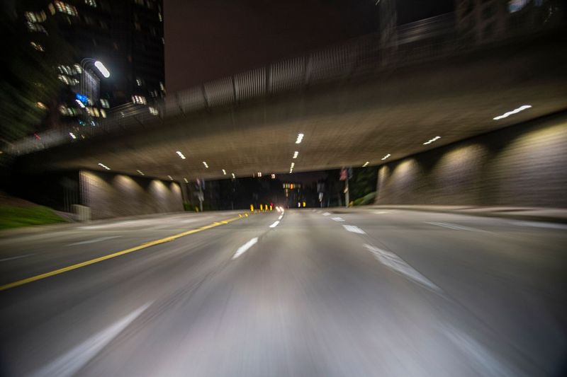 Straight Down the Road in Los Angeles: Street Lights Illuminate the ...