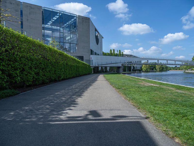Straight Road in Berlin: Modern Architecture and Urban Greenery HDRi ...