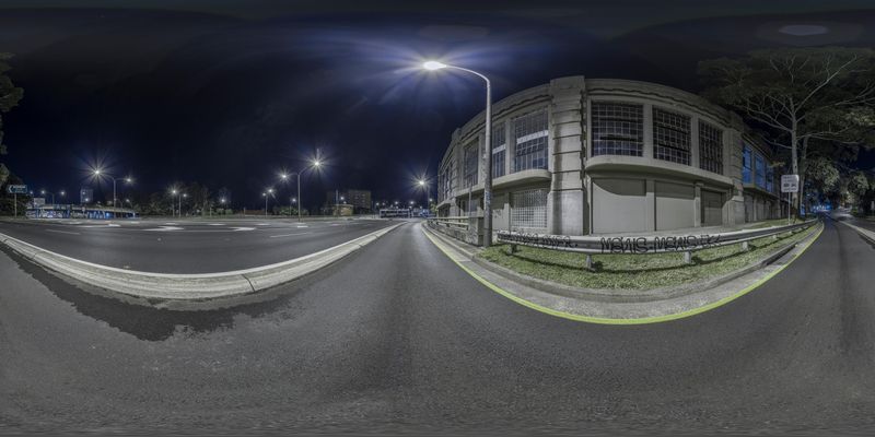 Street Lamps and Buildings: A Night View - HDRi Maps and Backplates