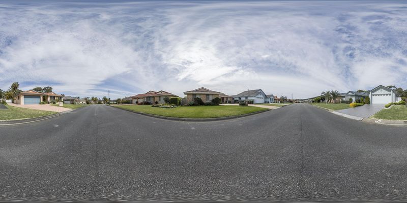 Suburban Living: Straight Road, Houses, and Trees HDRi Maps and Backplates