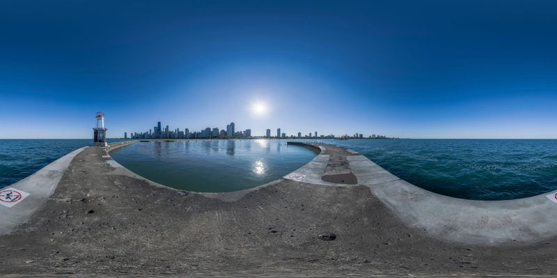 Sunny Day in Chicago: City Skyline and Beach HDRi Maps and Backplates