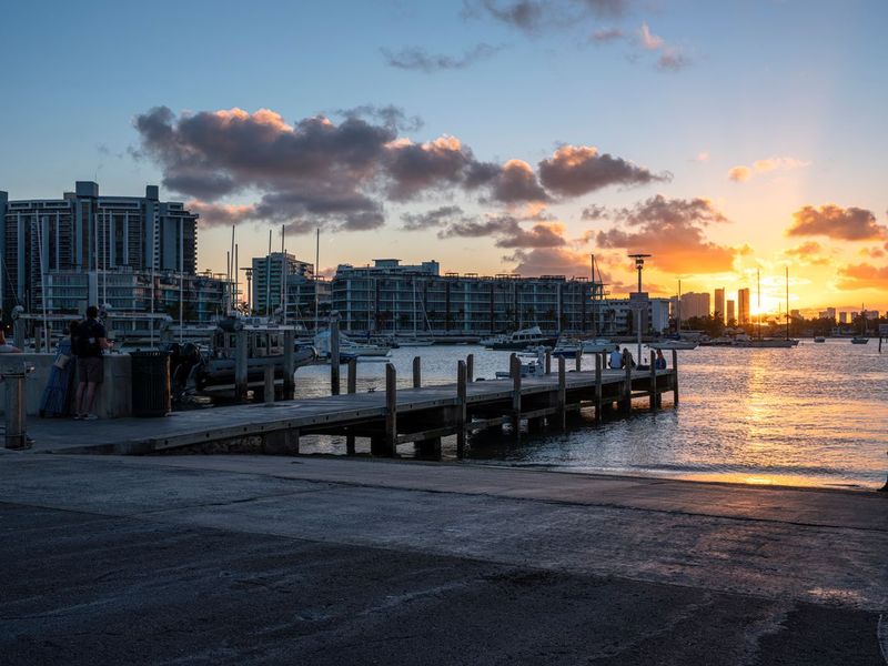 Sunny Miami Beach Urban Landscape with Coastal Pier and Water Surface ...