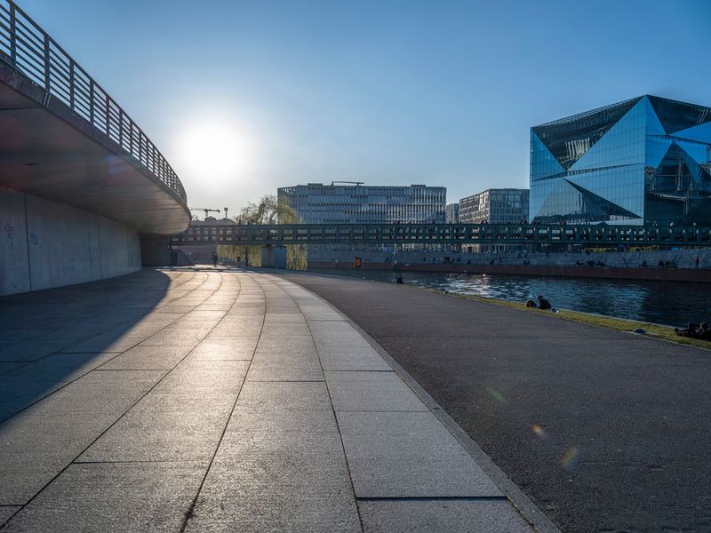 Sunny Urban Design in Berlin: A Bridge Over Water HDRi Maps and Backplates