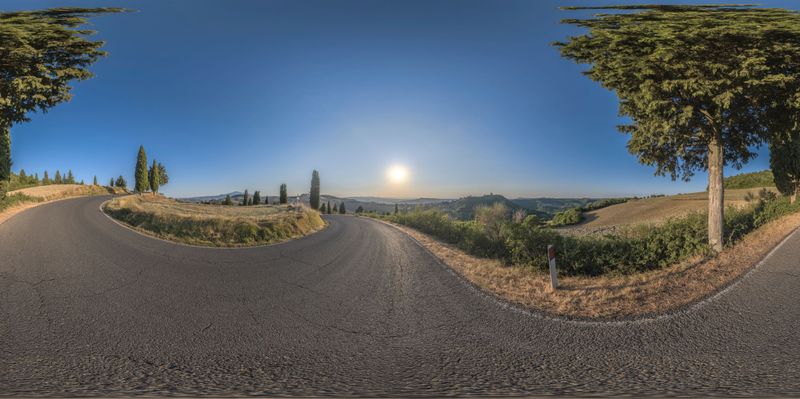 Sunrise in Tuscany, Italy: A Road Through the Beautiful Landscape HDRi ...