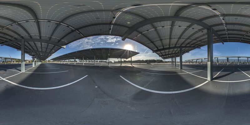 Tennis Stadium Parking Lot Covered by Solar Panels HDRi Maps and Backplates