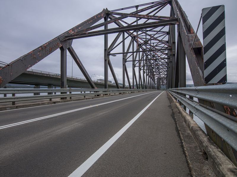 Tied-Arch Bridge over River on Grey Sky Day HDRi Maps and Backplates