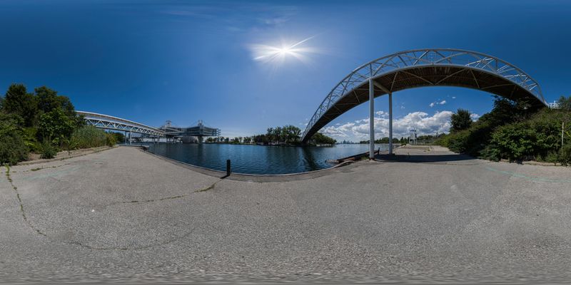 Toronto Walkway Bridge Over River in Green Space HDRi Maps and Backplates