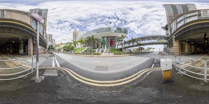 Upside-Down Bus Station on a Curved Road HDRi Maps and Backplates