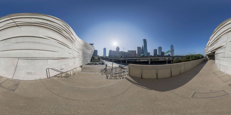Urban Area in Downtown Dallas: Circular Buildings and Skyline HDRi Maps ...