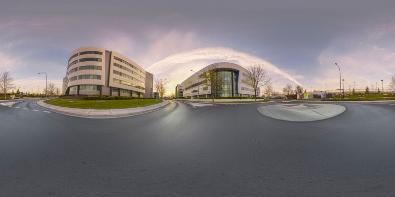Urban Neighborhood with a Modern Building HDRi Maps and Backplates