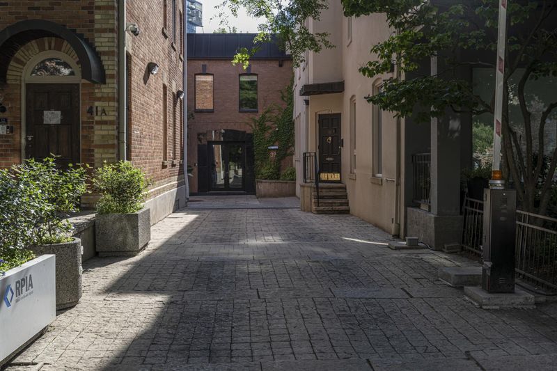 Urban Walkway in Toronto, Ontario with Brick Walls HDRi Maps and Backplates