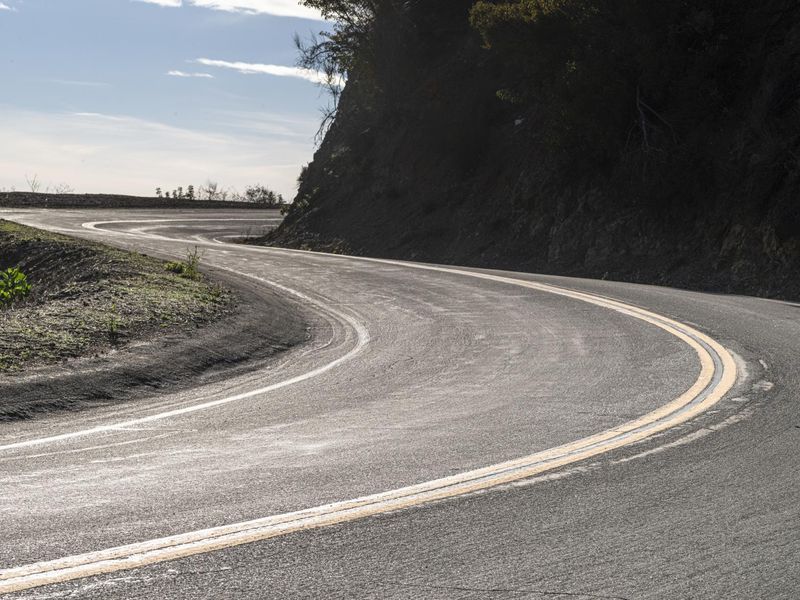 USA Asphalt Road: Low Mountain Grass View HDRi Maps and Backplates