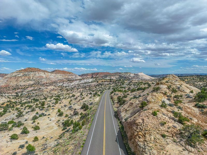 Aerial View of Utah: Road, Landscape, and Clouds HDRi Maps and Backplates