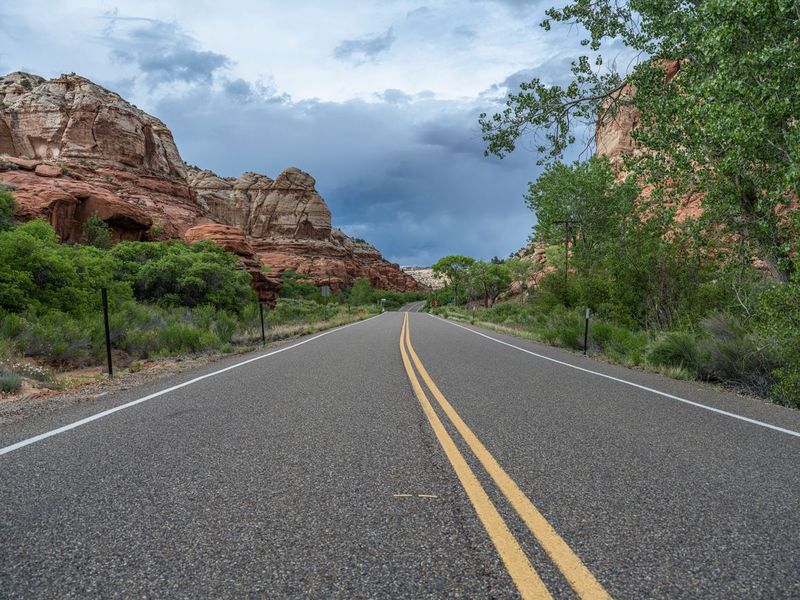 Utah Landscape: A Picturesque Road with Asphalt Under a Clear Sky HDRi ...