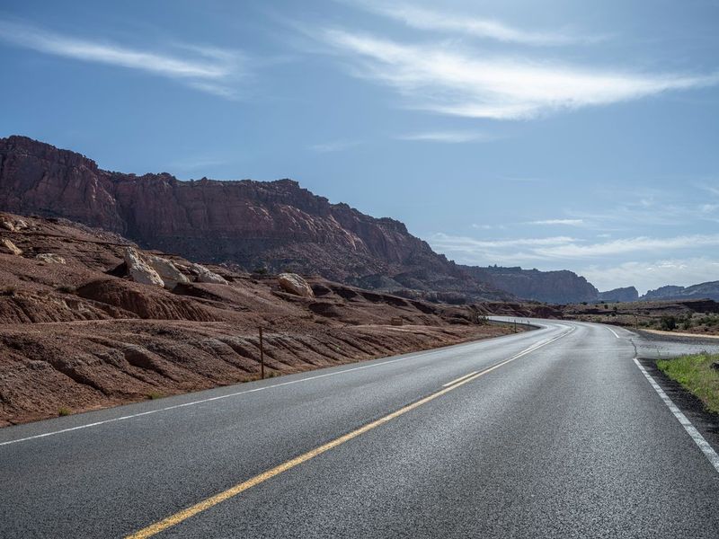 Utah Road Landscape: Asphalt and Clouds HDRi Maps and Backplates