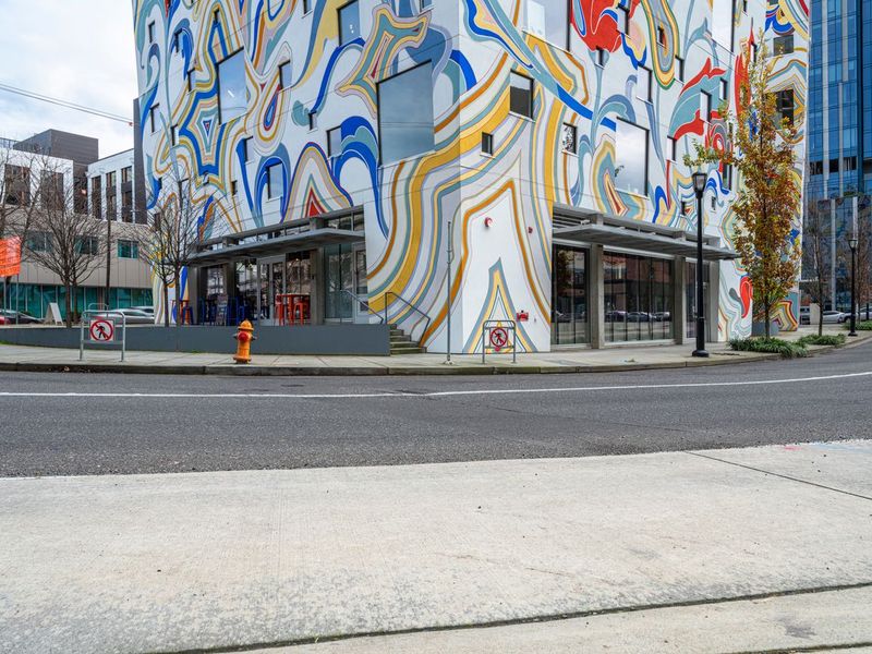 Vibrant Street Corner in Portland with Urban Art HDRi Maps and Backplates