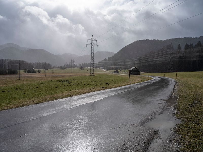 Wet Road in Rural Landscape during Winter Storm HDRi Maps and Backplates