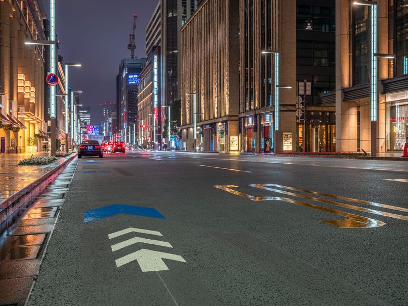 Wet Road in Tokyo, Japan HDRi Maps and Backplates