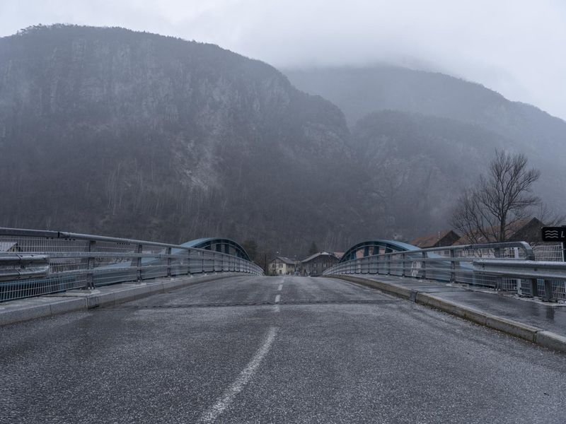 Winter Road in the Alps on a Foggy Day HDRi Maps and Backplates