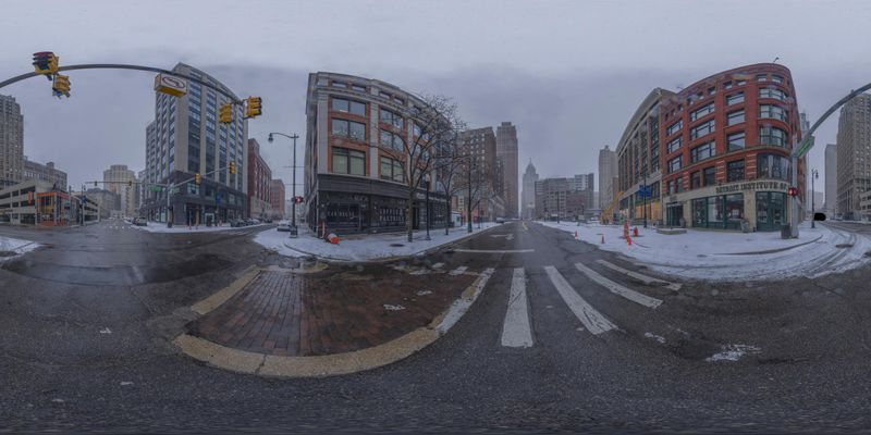 Winter Streets of Detroit: Snow-Covered Cityscape HDRi Maps and Backplates